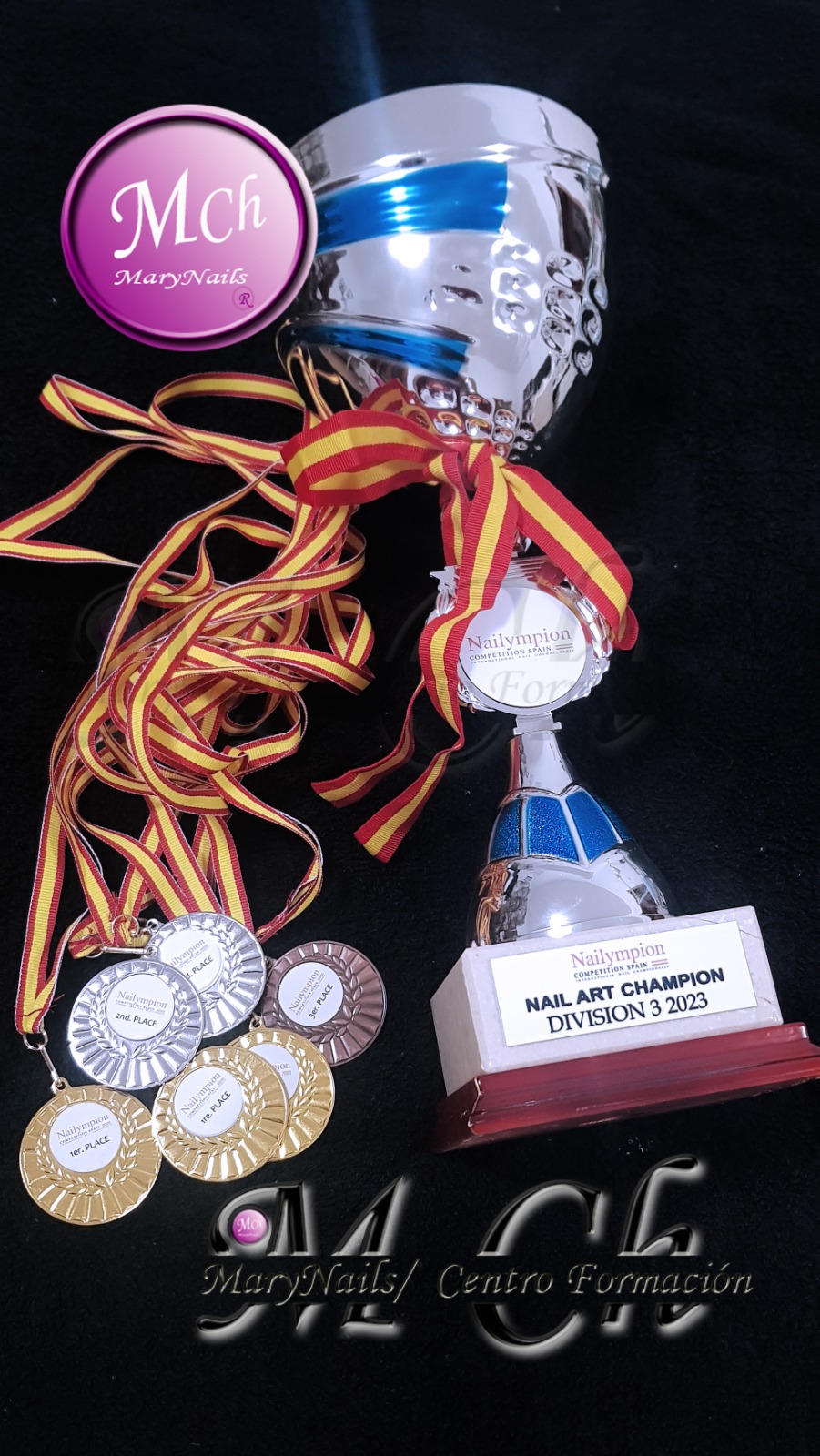 6 medallas y el Trofeo Winner Nail Art Champion Internacional - Marynails